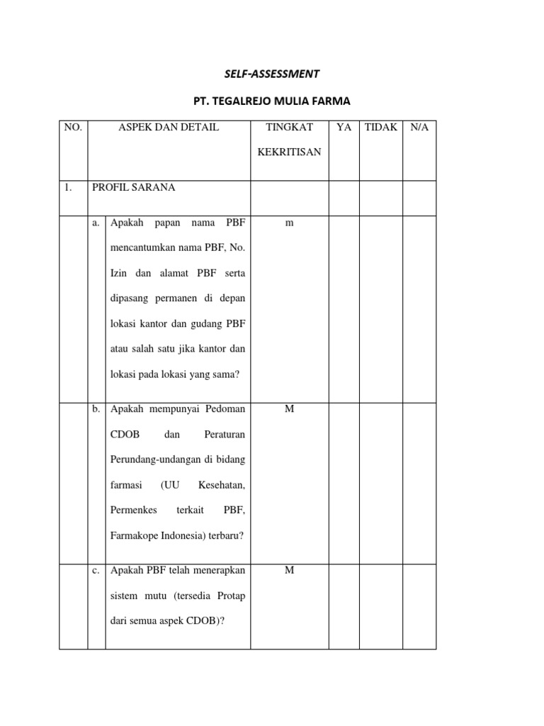 Self Assessment Pdf