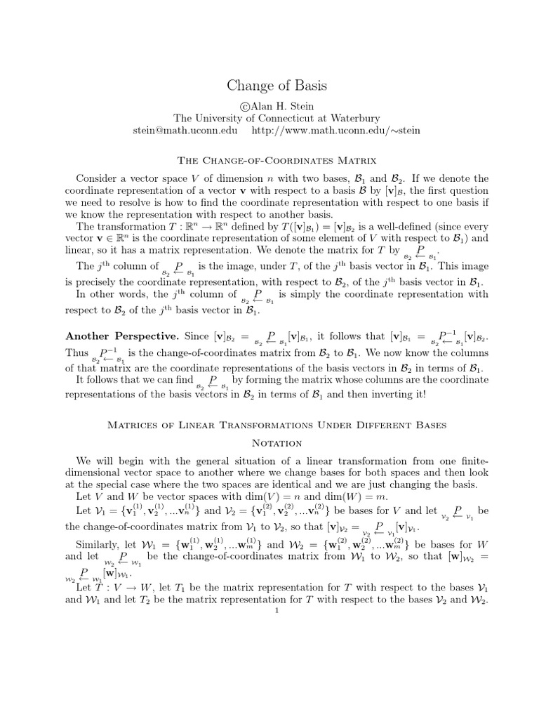 Change of Basis | PDF | Basis (Linear Algebra) | Matrix (Mathematics)