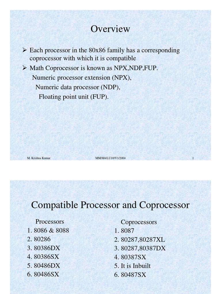 Compatibility Between Intel 80x86 Processors and Floating Point Coprocessors [DOCUMENT] | PDF ...
