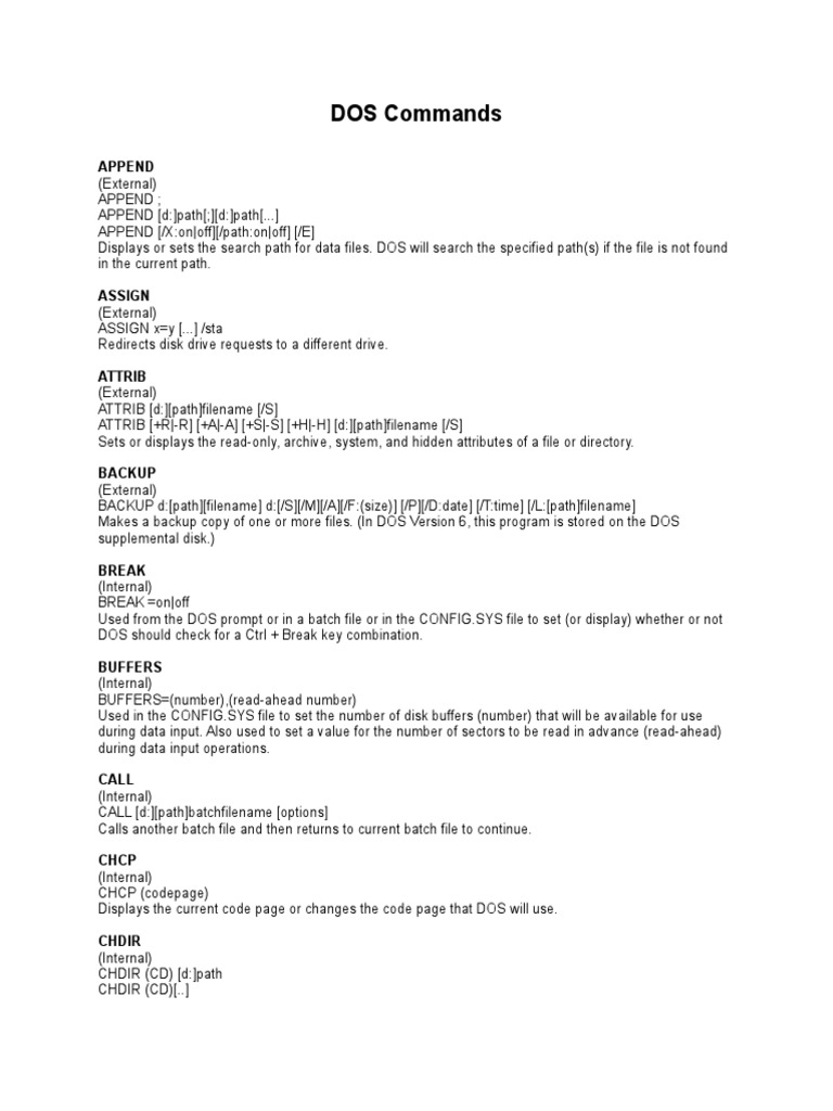Dos Commands | PDF | System Software | Dos