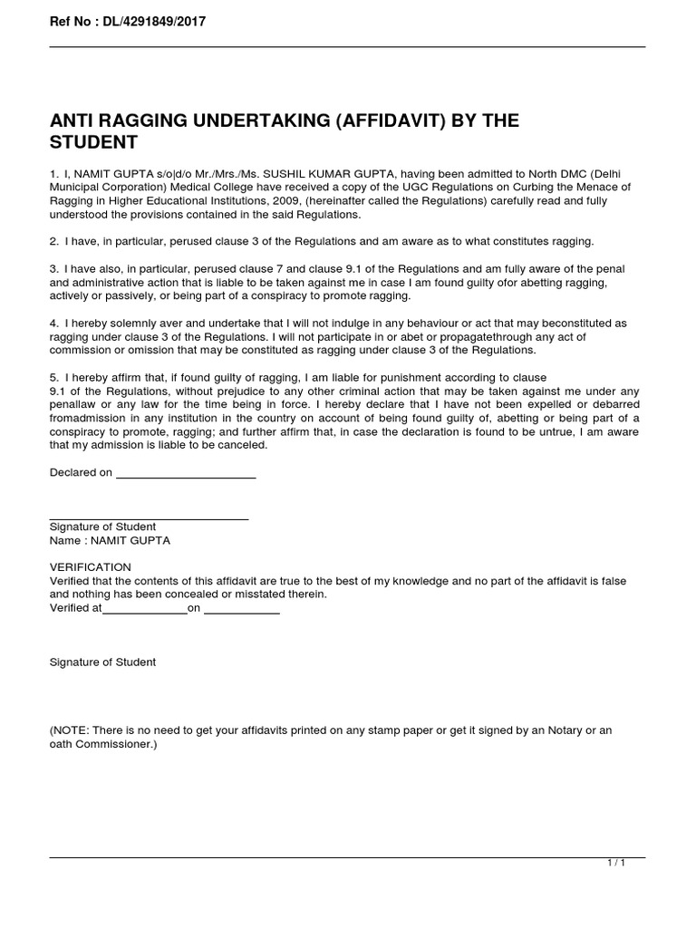 Student Affidavit | PDF