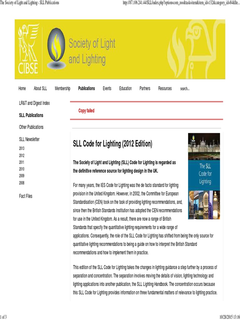SLL Code for Lighting 2012 | Engineering | Technology