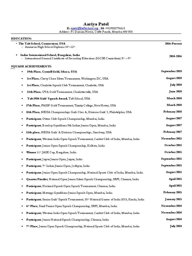 Aariya Patel Final Resume PDF | PDF | Mumbai | Leisure