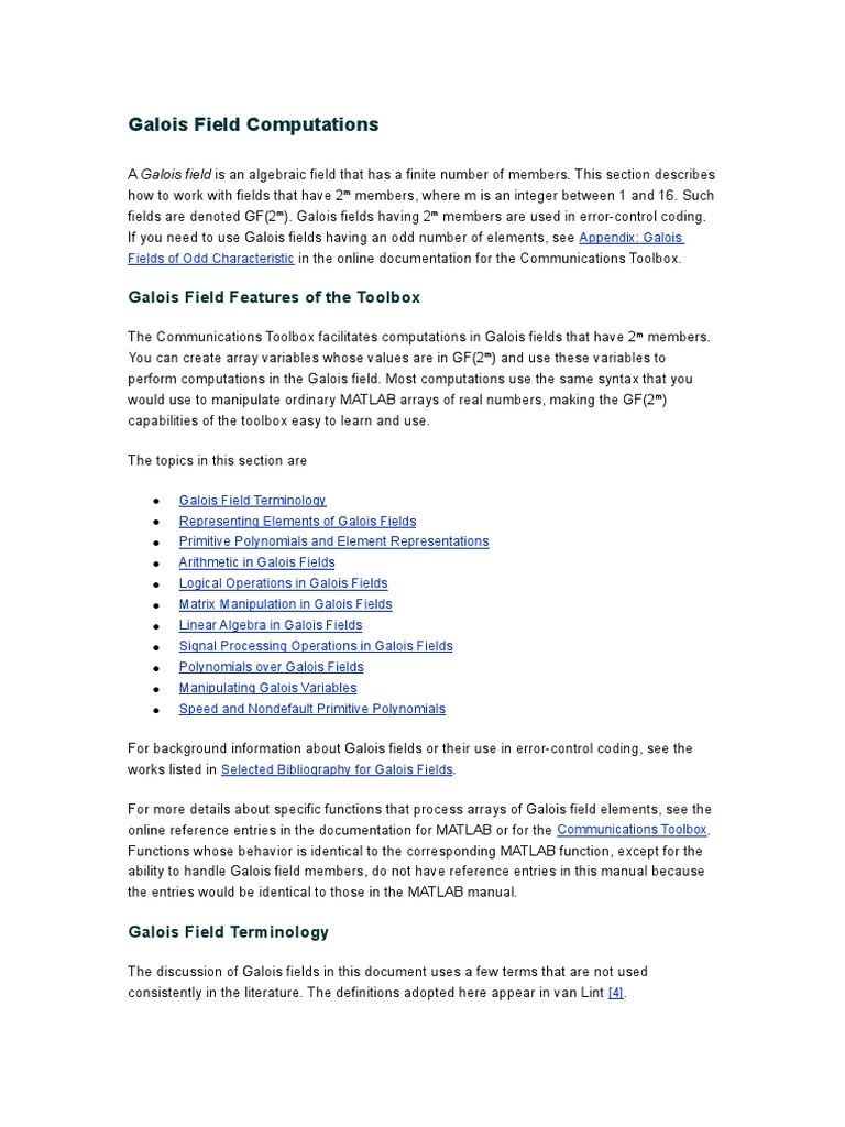 Galois Field Computations With Matlab | PDF | Field (Mathematics ...