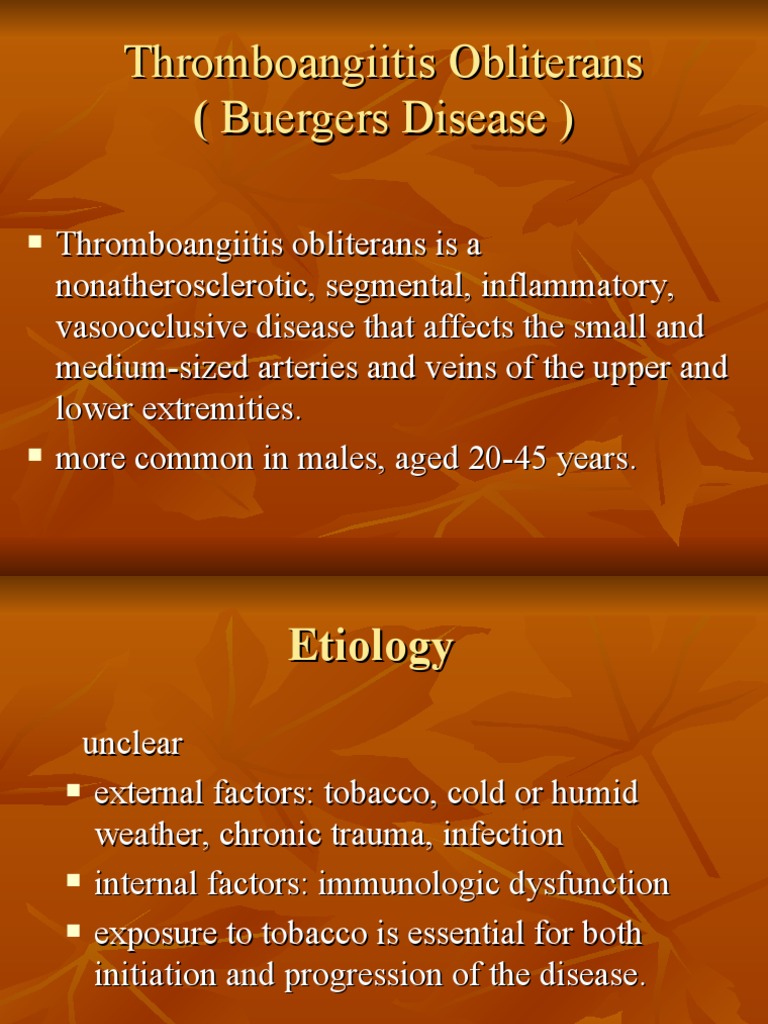 Thromboangiitis Obliterans Buergers Disease) | PDF | Clinical Medicine ...