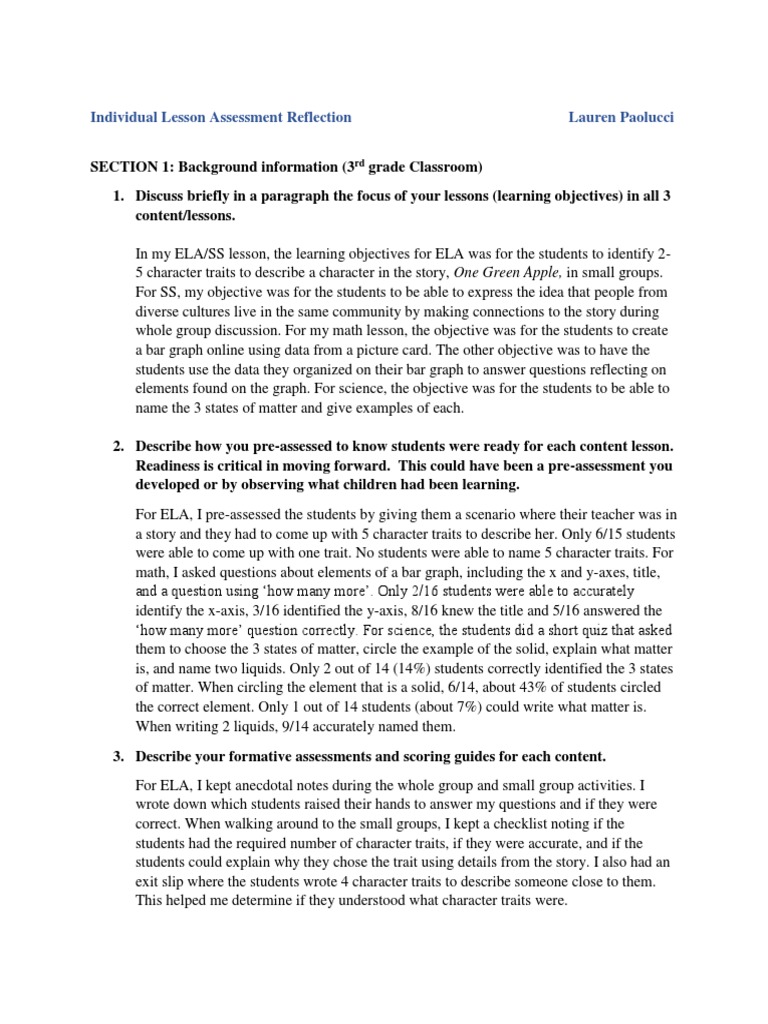 Lesson Week Reflection - Part 1 | PDF | Fluency | Reading Comprehension