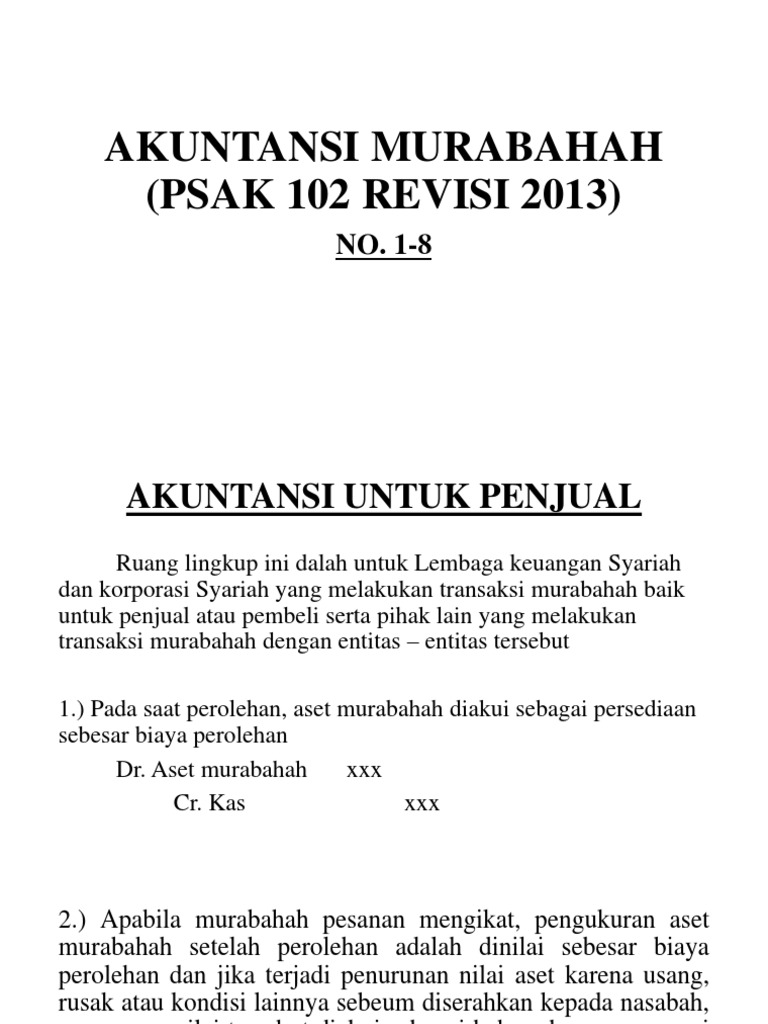 Akuntansi Murabahah (Psak 102 Revisi 2013) 1 - 3 | PDF