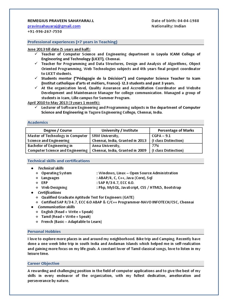 Resume Reme | PDF | Computer Science | Computer Programming
