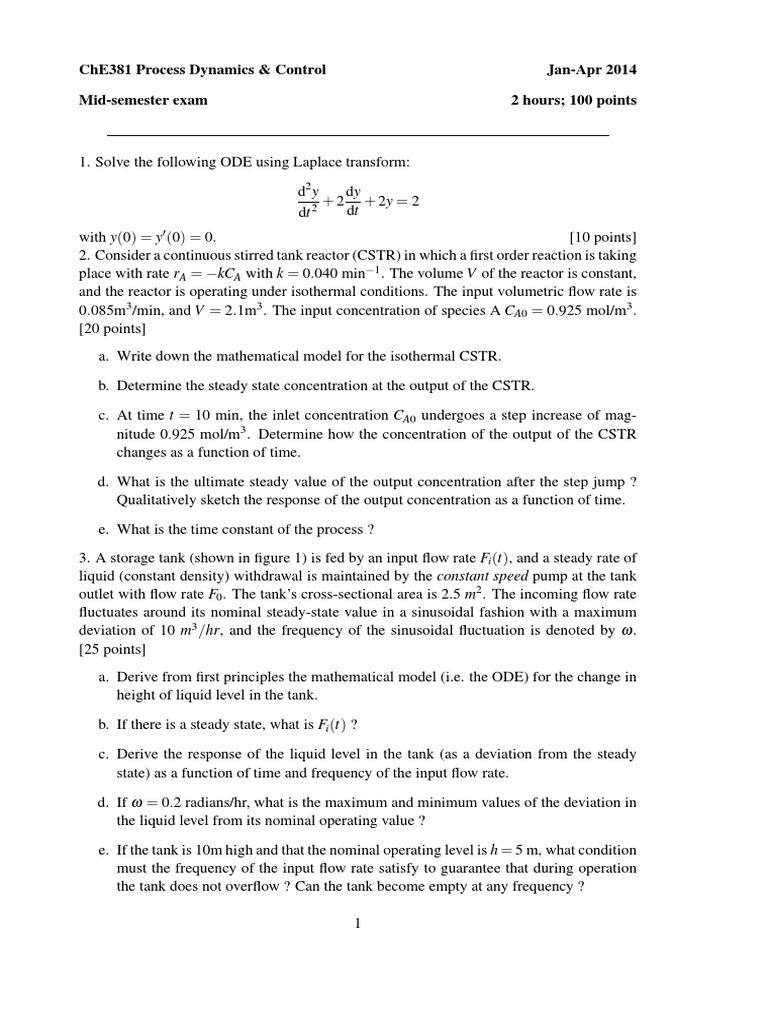 Process Dynamic Control Question | Download Free PDF | Maxima And Minima | Steady State