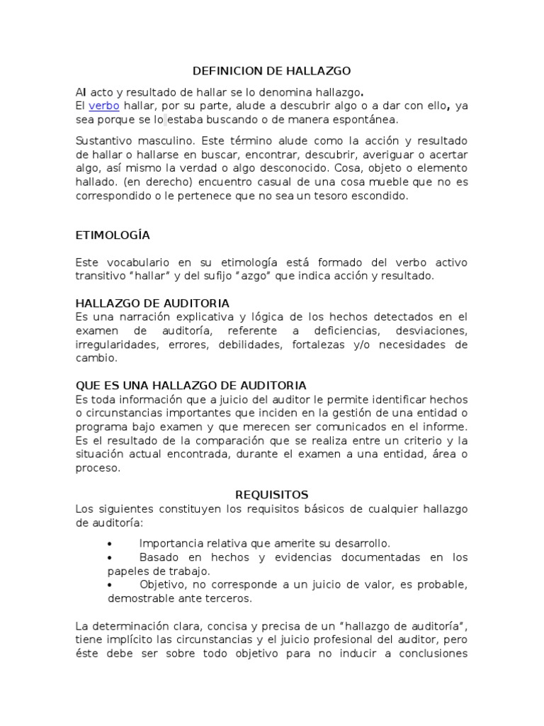 Hallazgo | PDF | Auditoría | Contralor