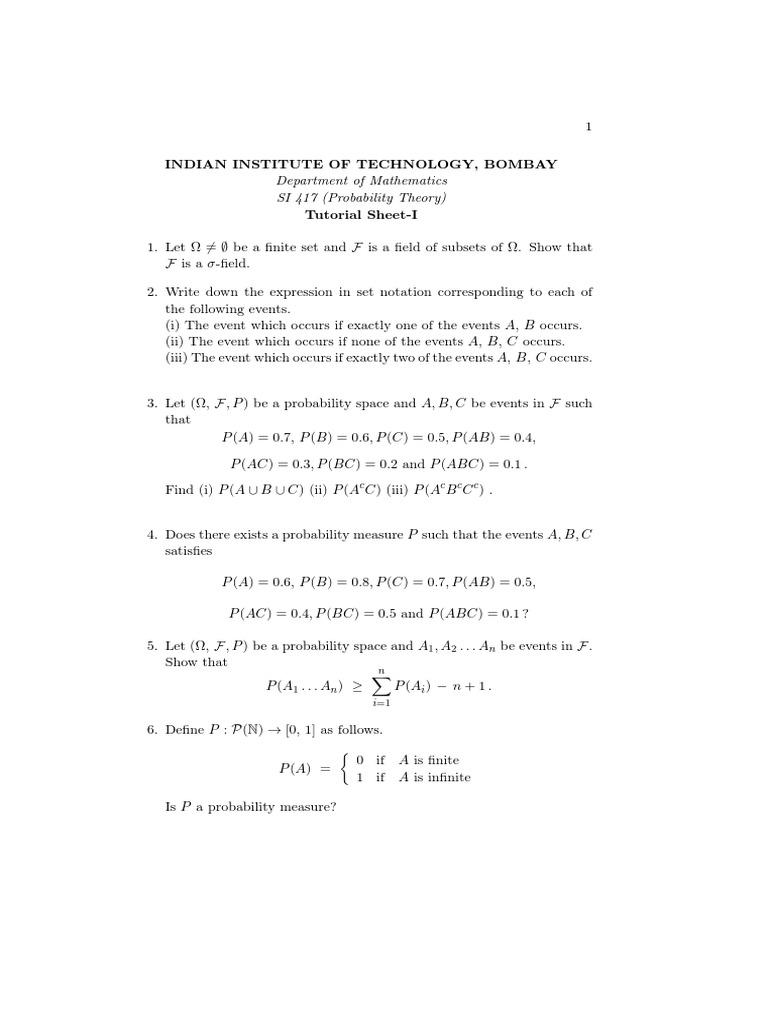 SI417-Tut1-2017 Probability | PDF | Measure (Mathematics) | Probability Theory