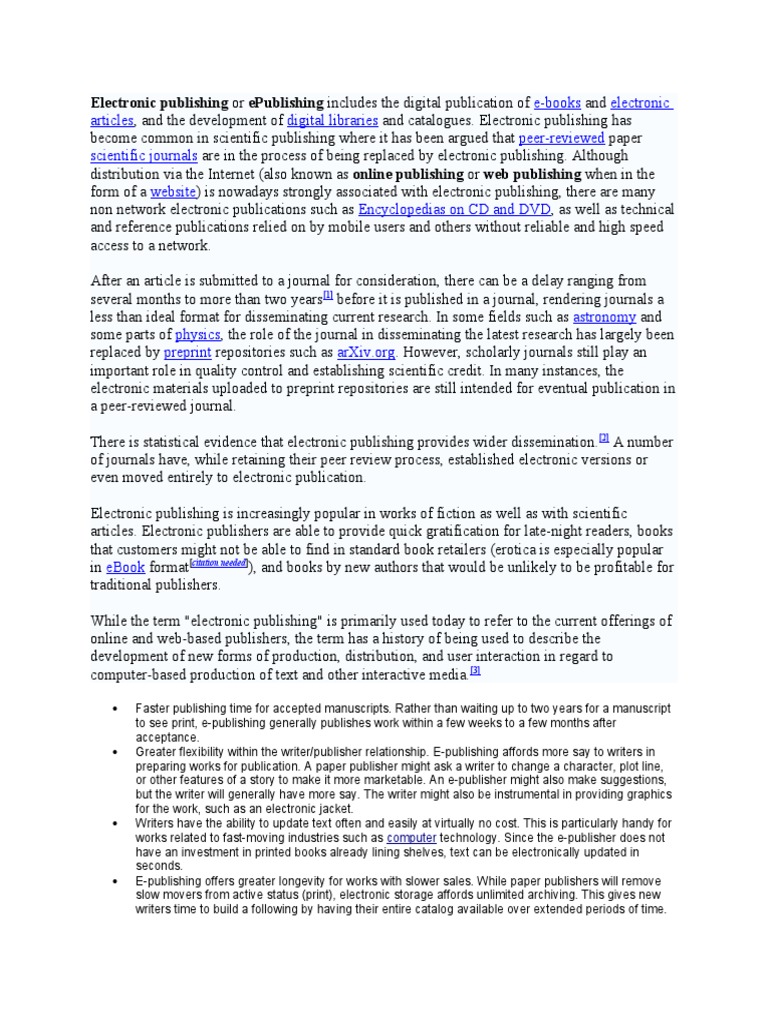 Electronic Publishing or Epublishing Includes The Digital Publication ...