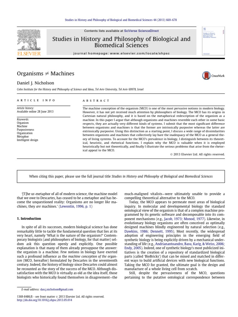 Challenging the Machine Conception of Organisms: A Philosophical ...