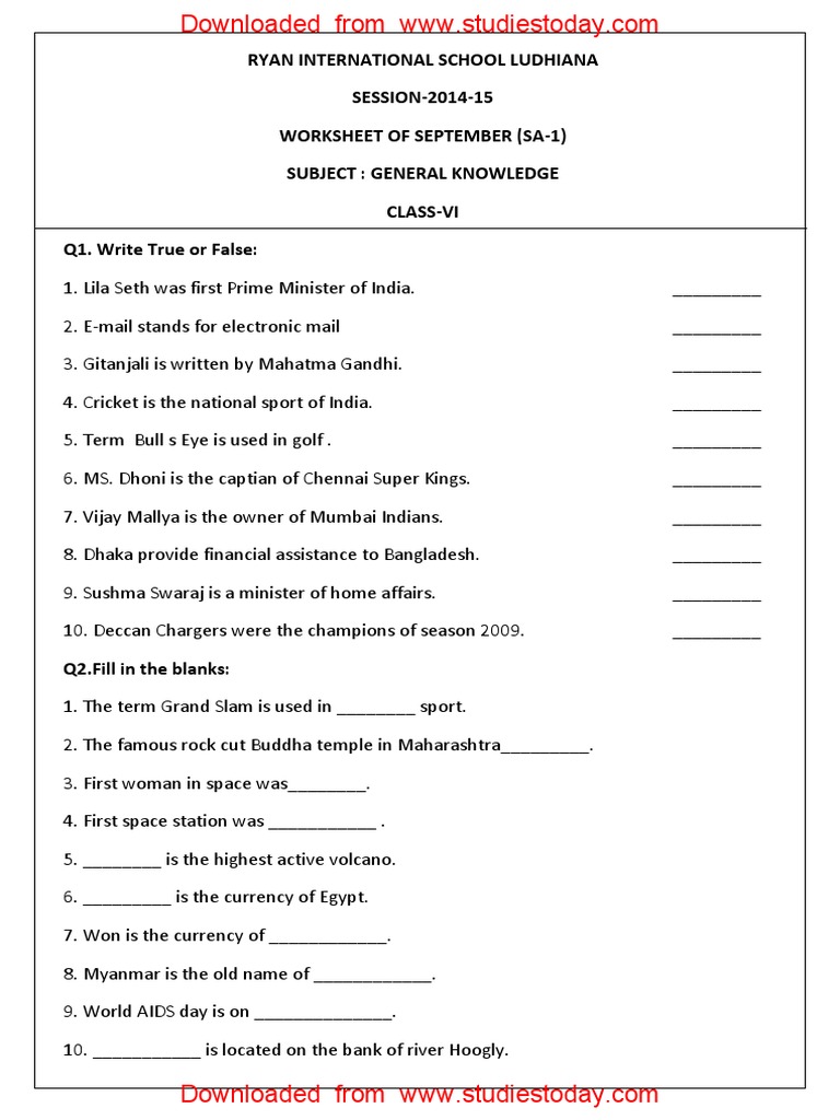 CBSE Class 6 General Knowledge | PDF | Sports