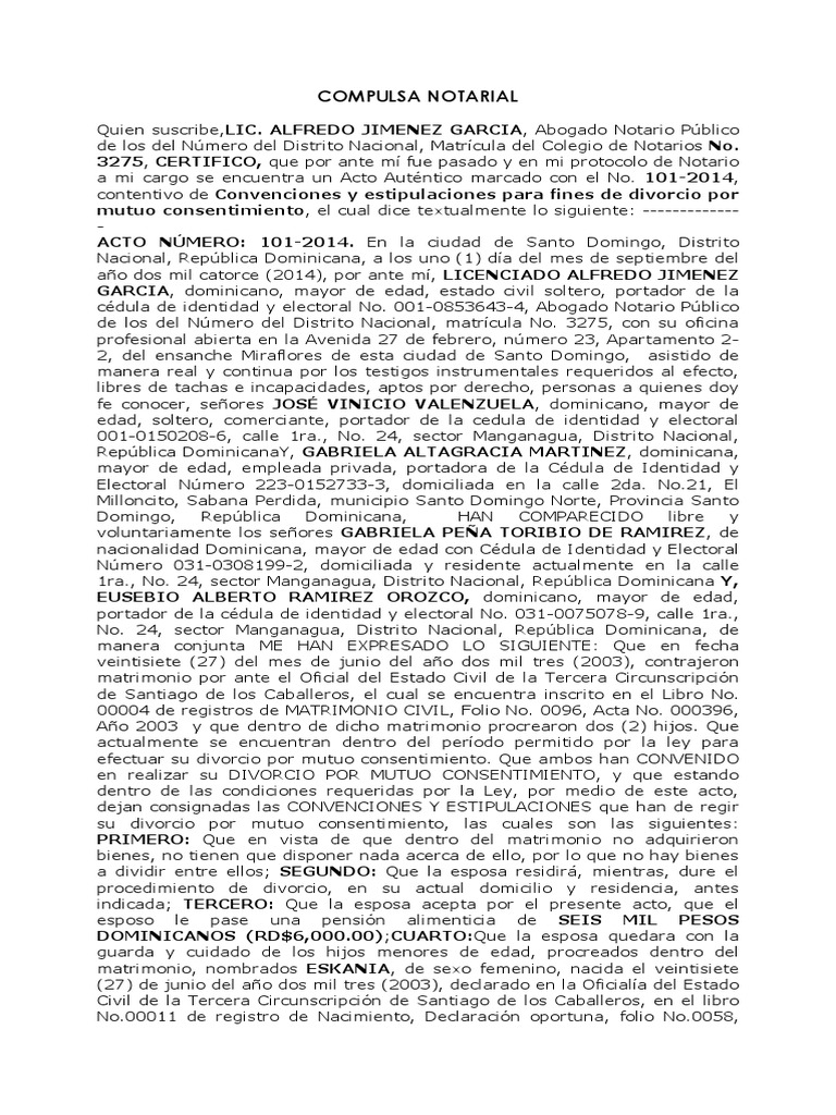 Compulsa Notaria1 | PDF | República Dominicana | Divorcio Compulsa Notaria1 | PDF | República Dominicana | Divorcio