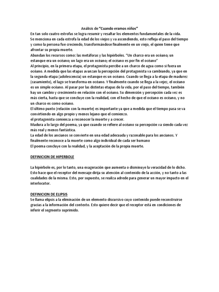 Análisis del poema "Cuando éramos niños" | PDF | Percepción | Vejez