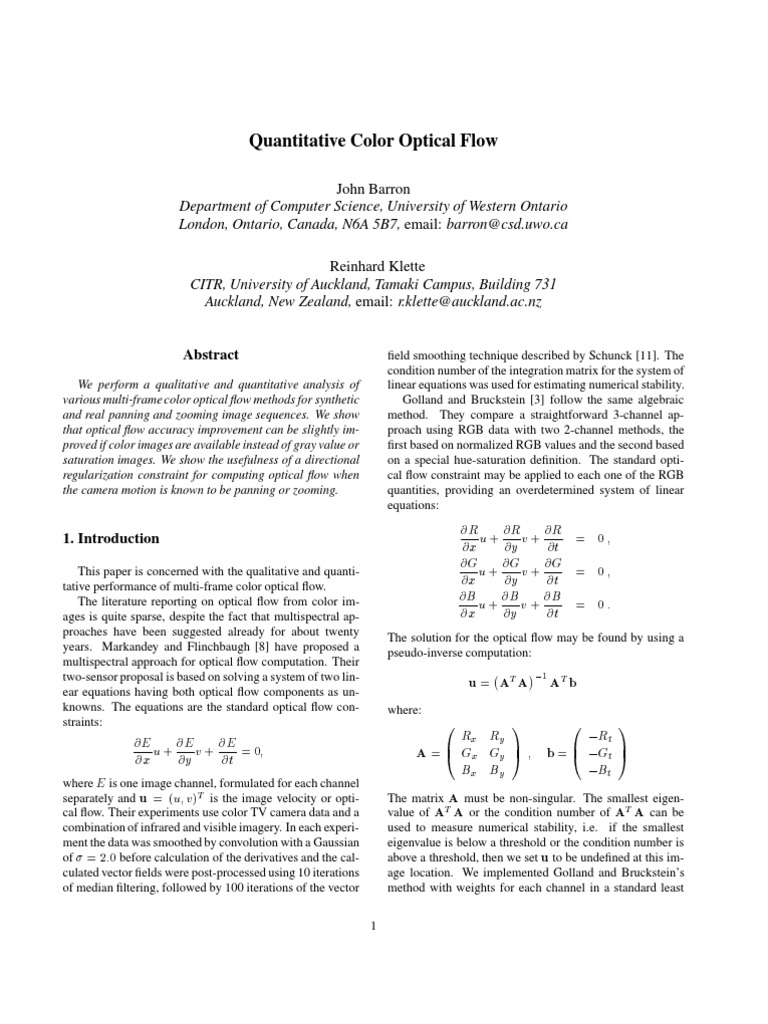 Quantitative Color Optical Flow | PDF | Rgb Color Model | Equations