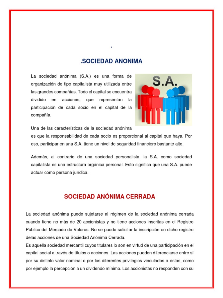 Características de la Sociedad Anónima Cerrada | PDF | Compartir ...