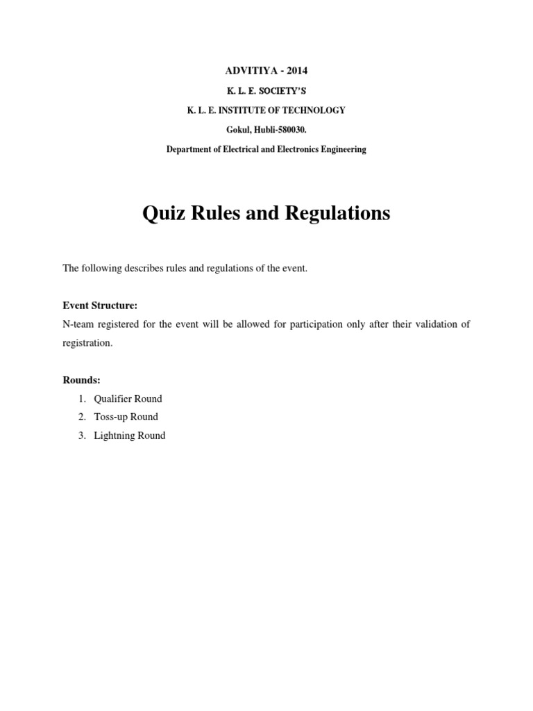 Quiz Rules | PDF | Question | Multiple Choice
