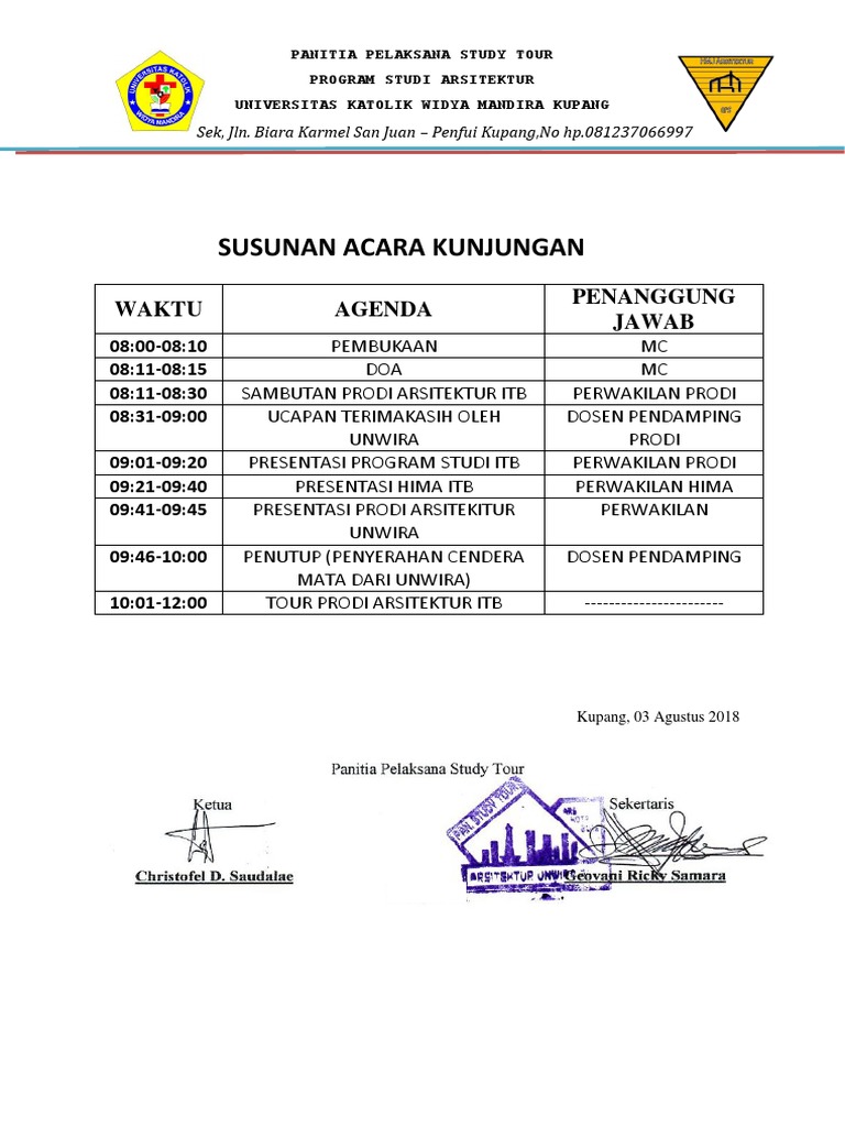 Susunan Acara Study Tour Arsitektur | PDF