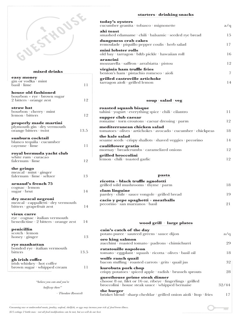 Guesthouse Opening Menu | PDF | Salad | Western Cuisine