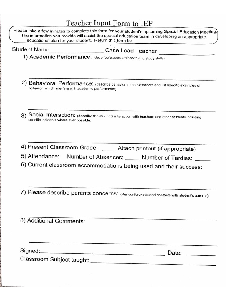 Teacher Input Form | PDF