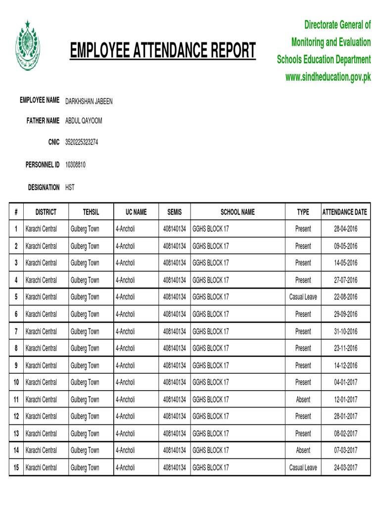 School Employee Attendance Log | PDF