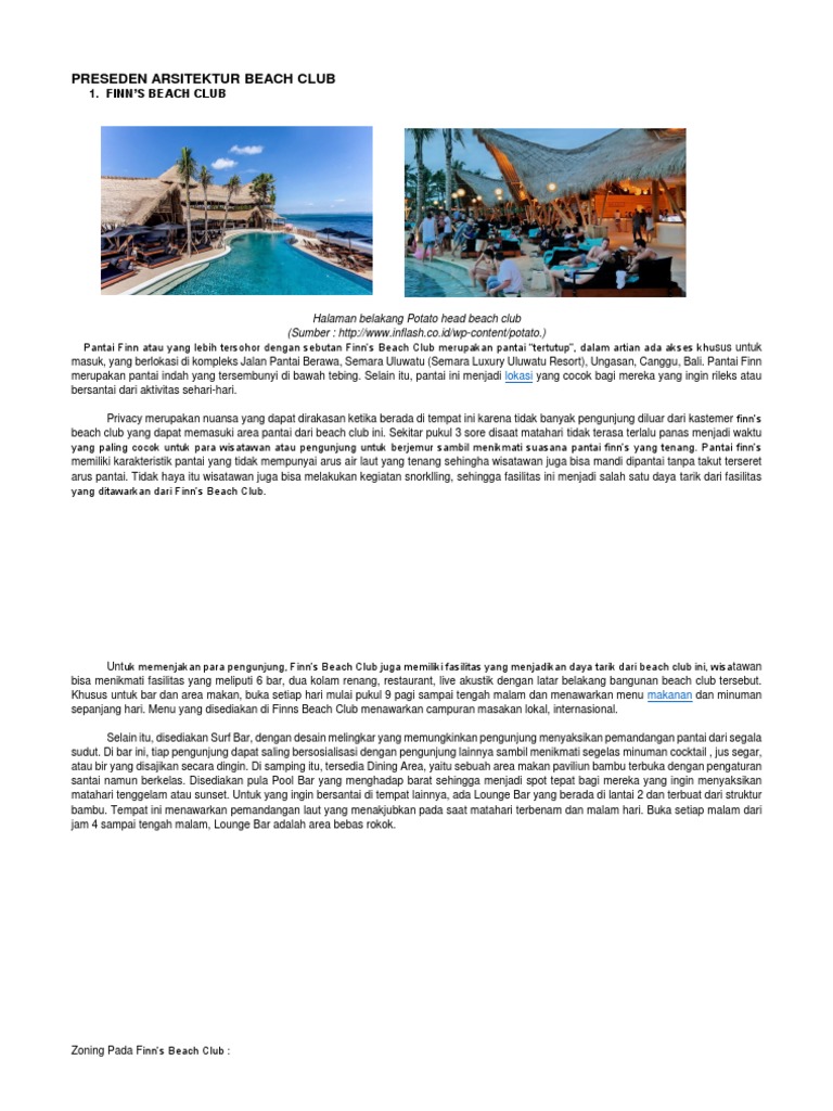 Arsitektur dan Denah Finn's Beach Club | PDF