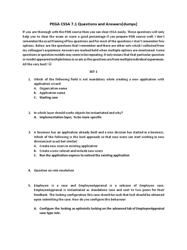 PEGA CSSA 7.1 Exam Q&A Guide | PDF | C (Programming Language) | Class (Computer Programming)