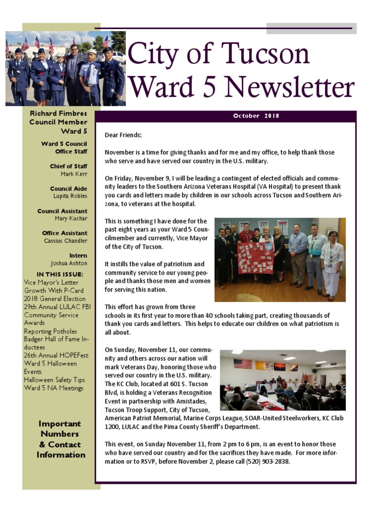 Tucson Vice Mayor Richard Fimbres - Ward 5 Newsletter - October 2018 ...