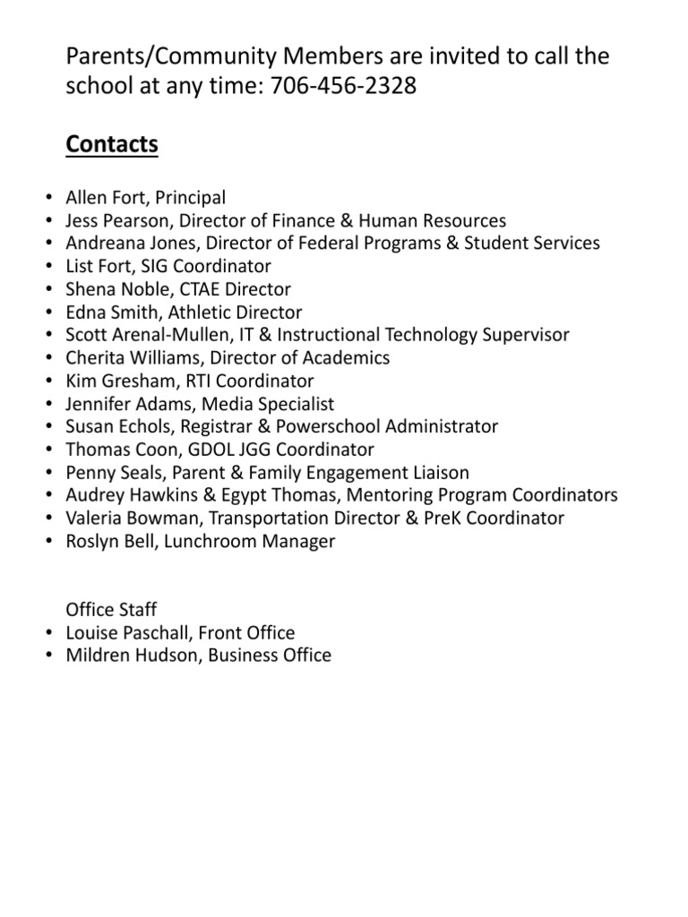 School Contact Information and Staff Directory | PDF