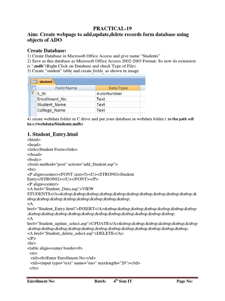 A Practical Guide to Creating Webpages for Adding, Updating, and Deleting Records from a ...