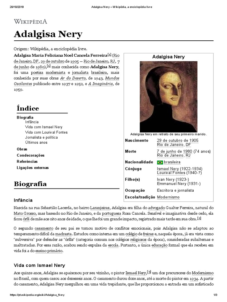 Biografia da escritora modernista brasileira Adalgisa Nery | PDF