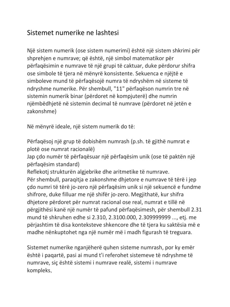 Sistemet Numerike Ne Lashtesi | PDF