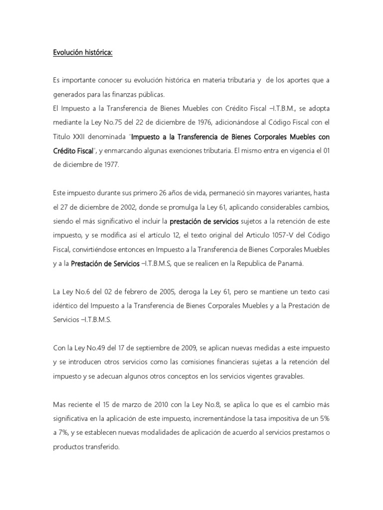 Evolución del ITBMS en Panamá | PDF | Impuestos | Sociedad de ...