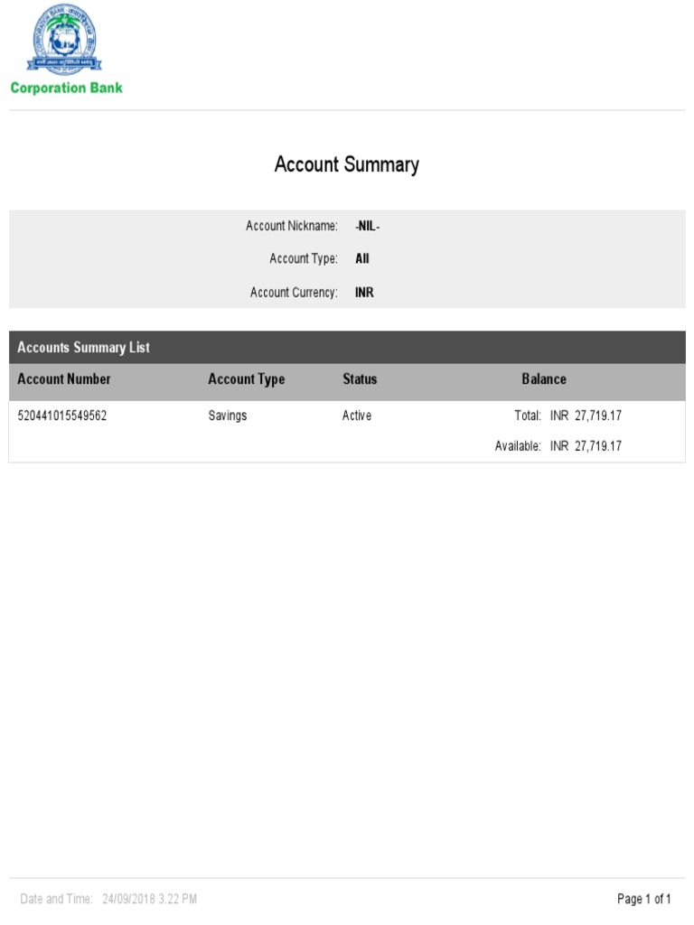 INR Savings Account Summary | PDF