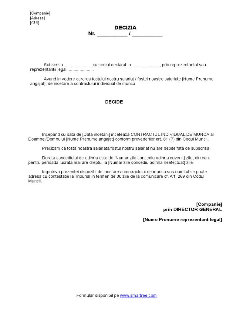 Model Decizie Incetare Demisie | PDF