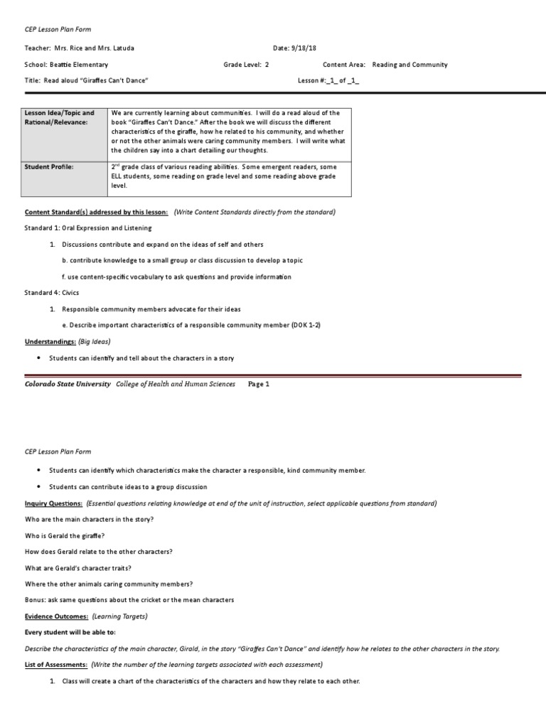2nd Grade Reading Lesson Plan: Giraffes | PDF | Lesson Plan | Reading ...
