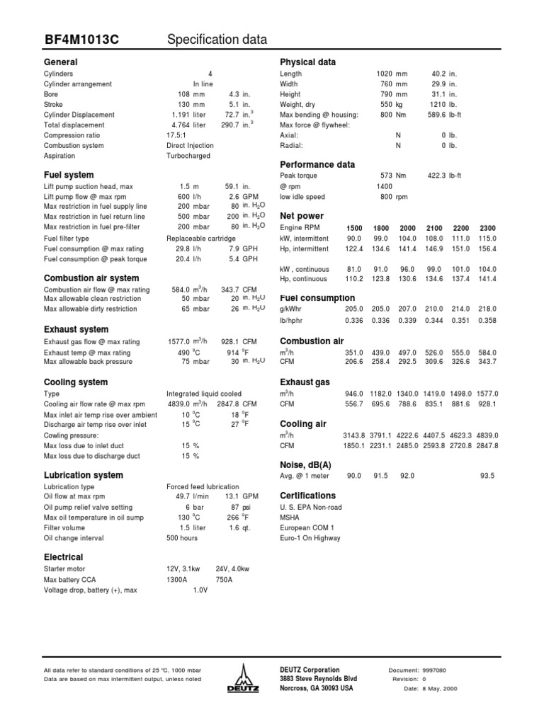 BF4M1013C: Specification Data | PDF | Pump | Engines