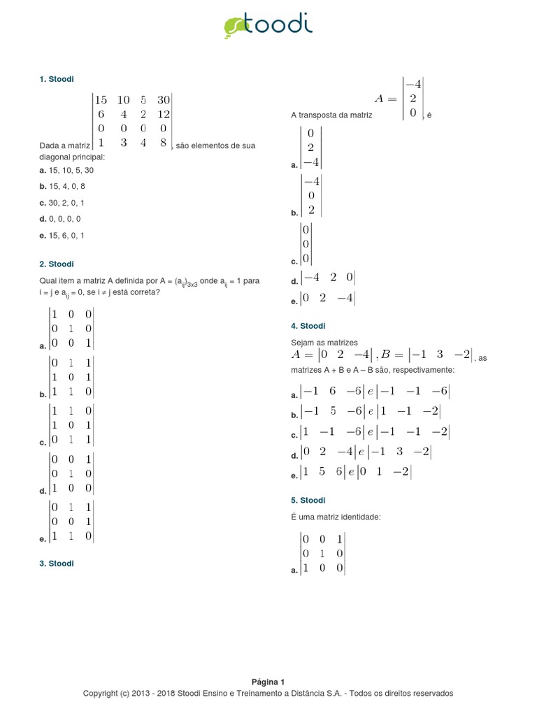 Matrizes Exercícios | Teoria do Operador | Matriz (Matemática)