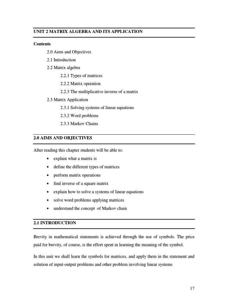 Unit 2 Matrix Algebra and Its Application | Download Free PDF | Matrix ...