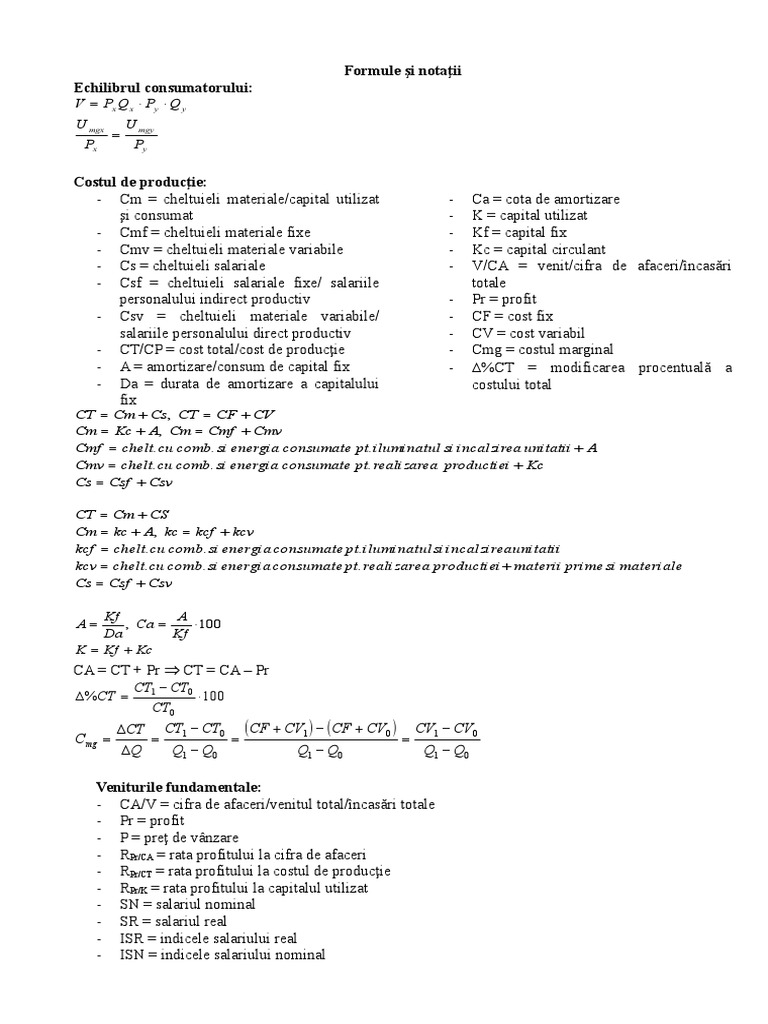 Formule Si Notatii | PDF