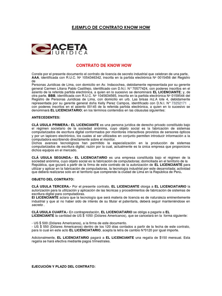 Contrato de Know-How Integrantes | PDF | Arbitraje | Obras intelectuales
