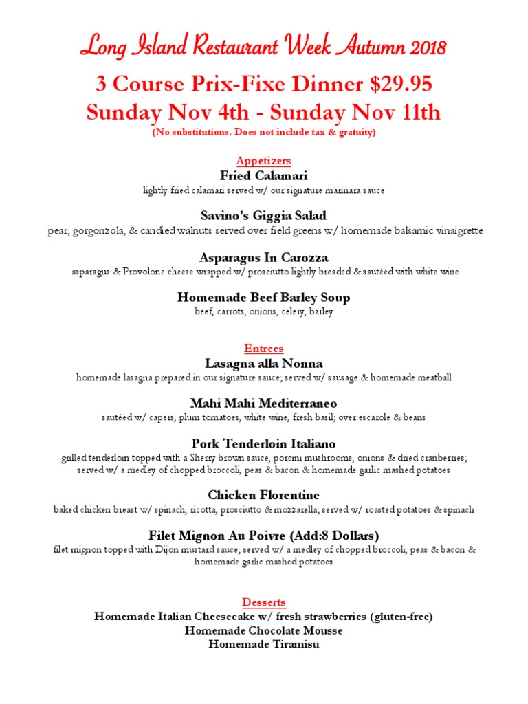 Long Island Restaurant Week Menu 2018 | PDF