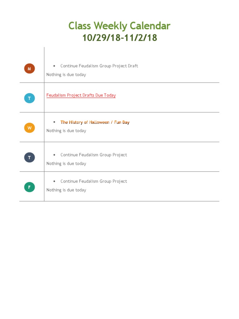 Class Weekly Calendar | PDF
