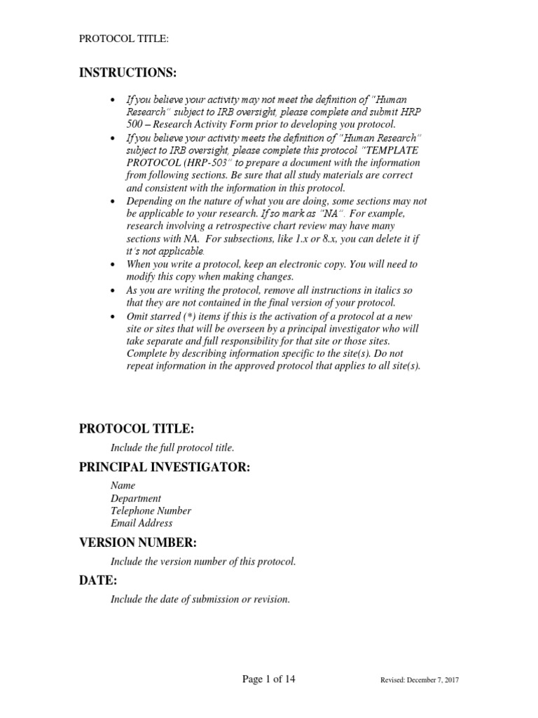 Irb - hrp-503 - Template Protocol | PDF | Consent | Institutional ...