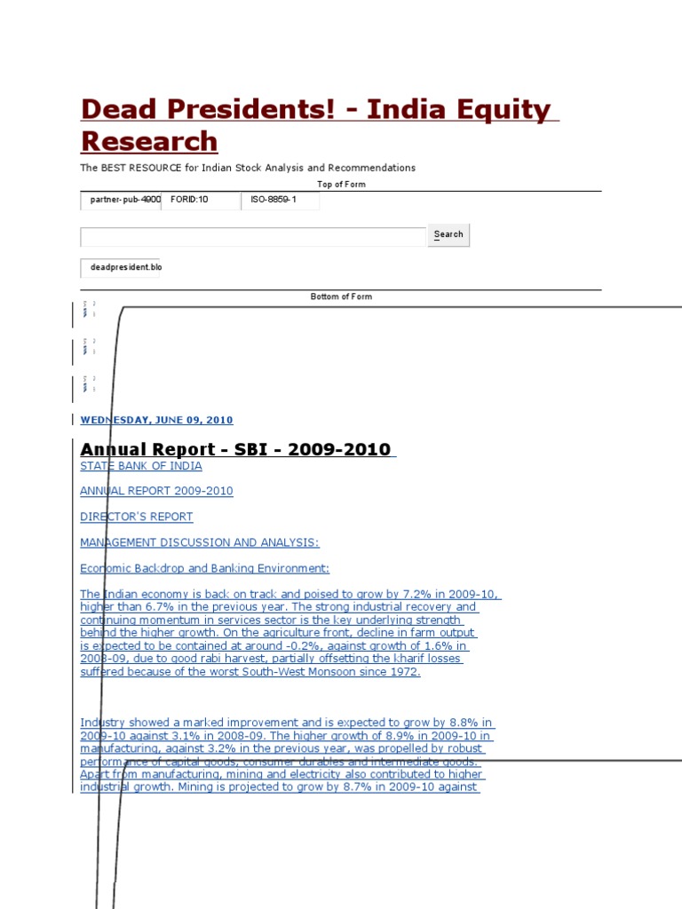 SBI 2009-10 Annual Report Insights | PDF