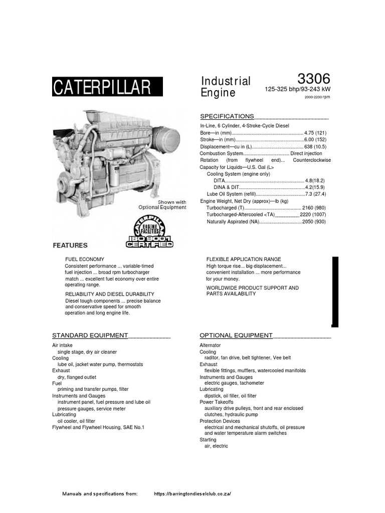 3306 Industrial Spec Sheet | PDF | Diesel Engine | Engines