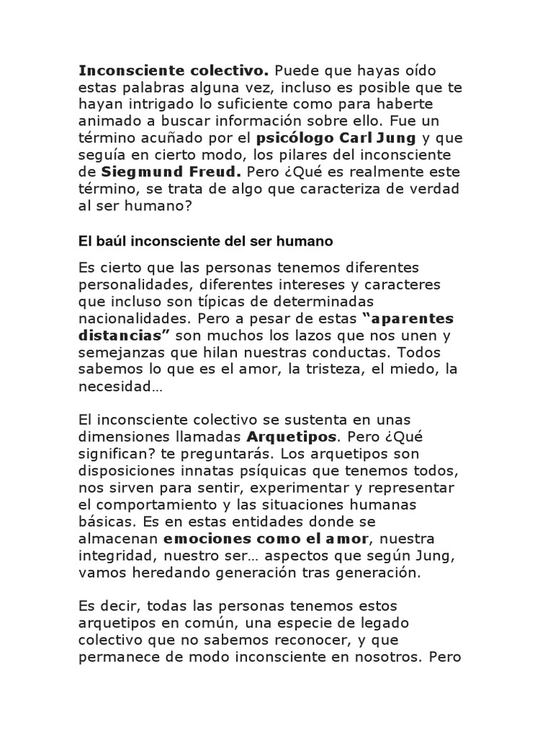 Inconsciente Colectivo Jung | PDF | Carl Jung | Mente inconsciente