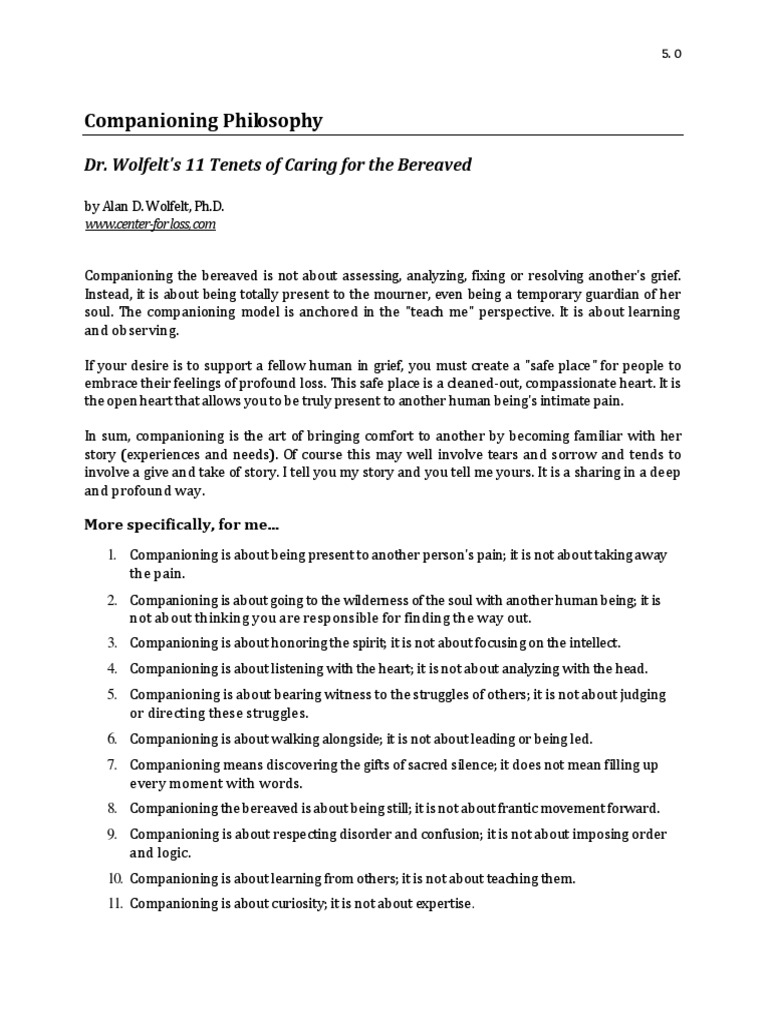 Companioning Philosophy: Dr. Wolfelt's 11 Tenets of Caring For The ...